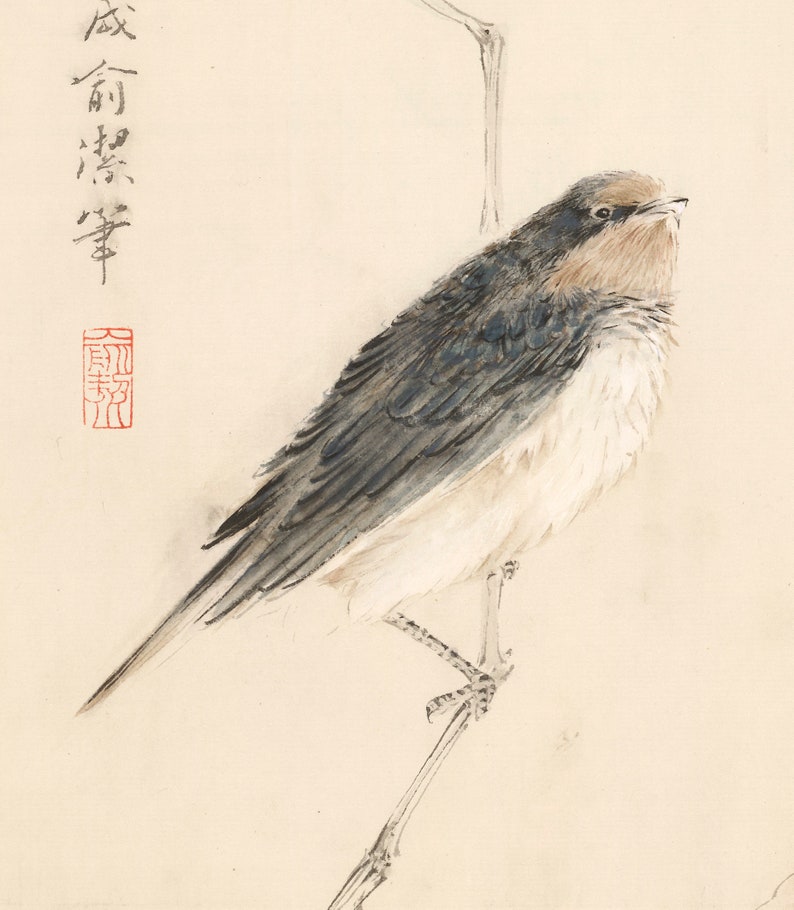 Original Bird With Wisteria Scroll Wall Art Chinese Bird Wall Art ...