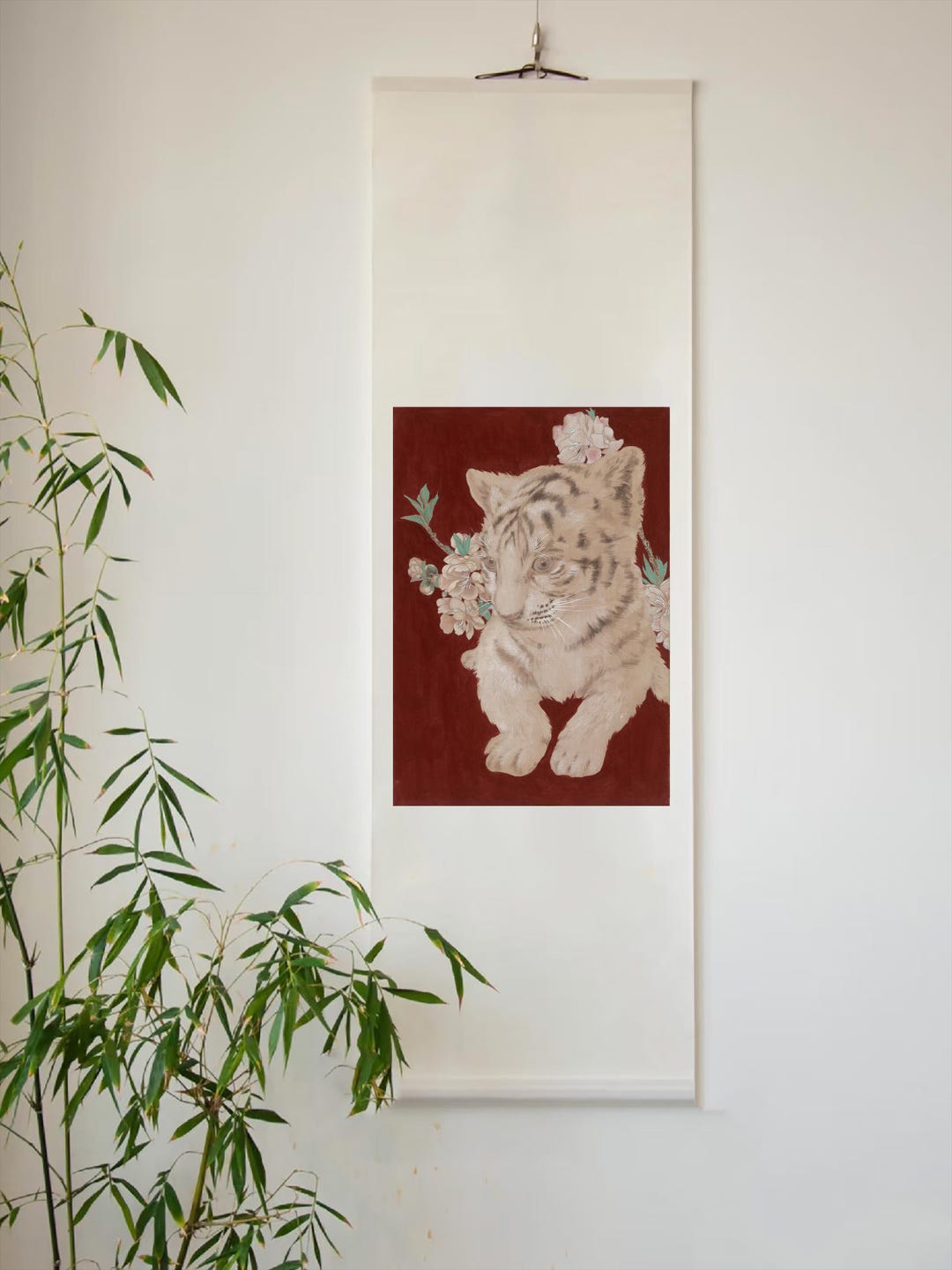 Original Red Tiger Scroll Painting Chinese Tiger Wall Hanging Good Luck ...