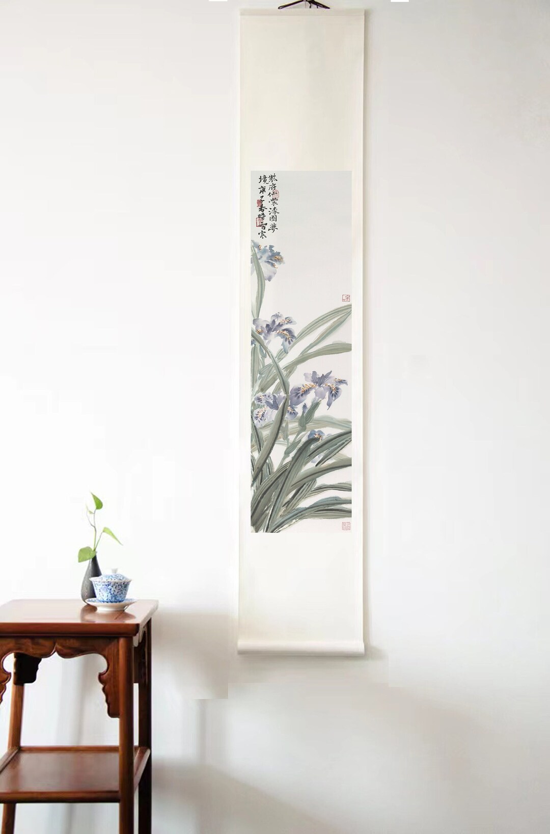 Greenery Wall Art for Entryway Iris Watercolor Scroll Iris Chinese ...