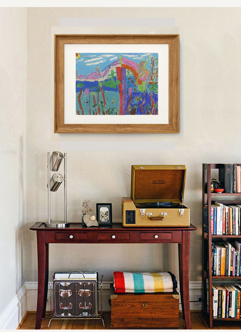 Blue Crayon Wall Art for Living Room Original Crayon Art by Kid Blue ...