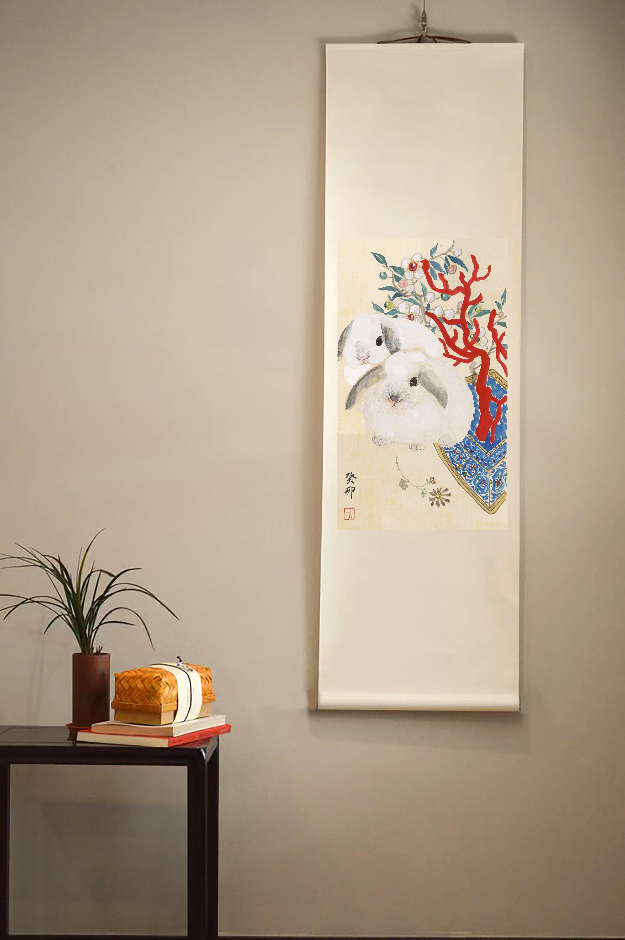 Original Mini Rabbit Scroll Chinese Painting Rabbit Hanging - Etsy