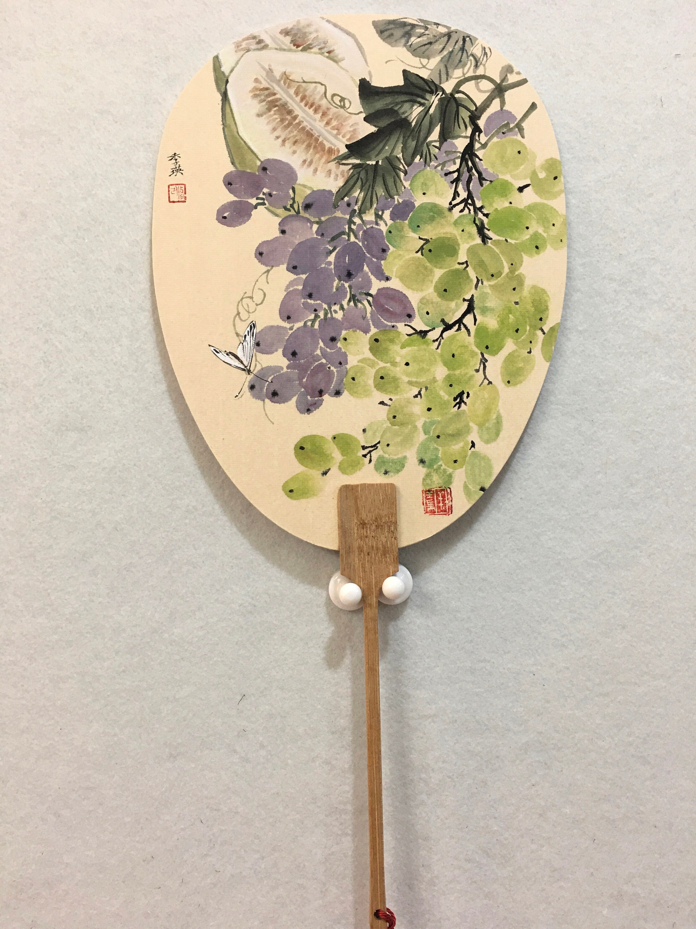 Hand-painted Grape Fan: Chinese Rice Paper Art, Signed - Etsy