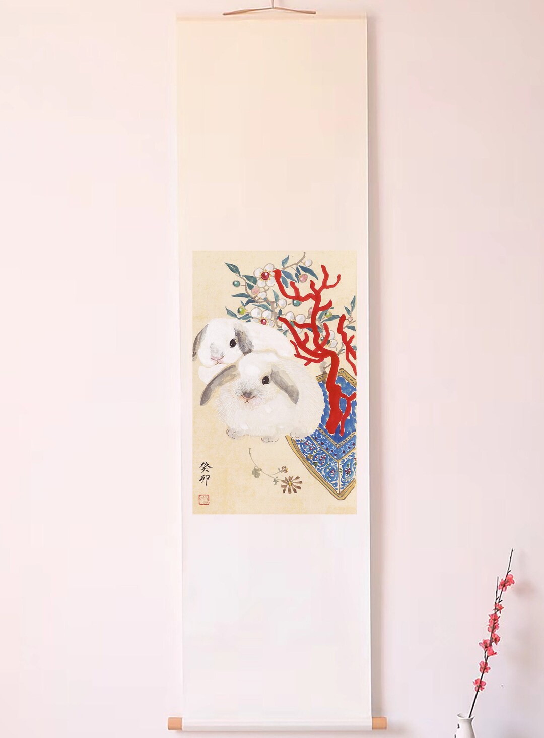 Original Mini Rabbit Scroll Chinese Painting Rabbit Hanging - Etsy