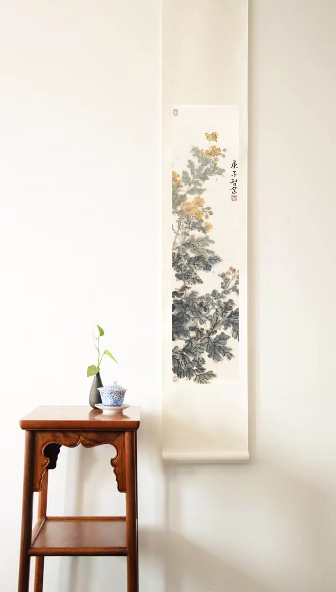 Original Spring Flower Scroll Painting, Brushwork Flower Scroll ...