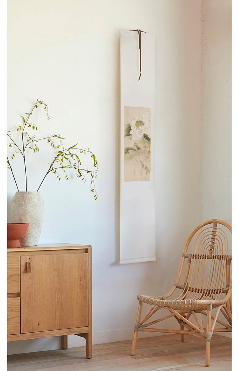 Lotus Scroll Wall Art for Home Lotus Watercolor Painting Original ...