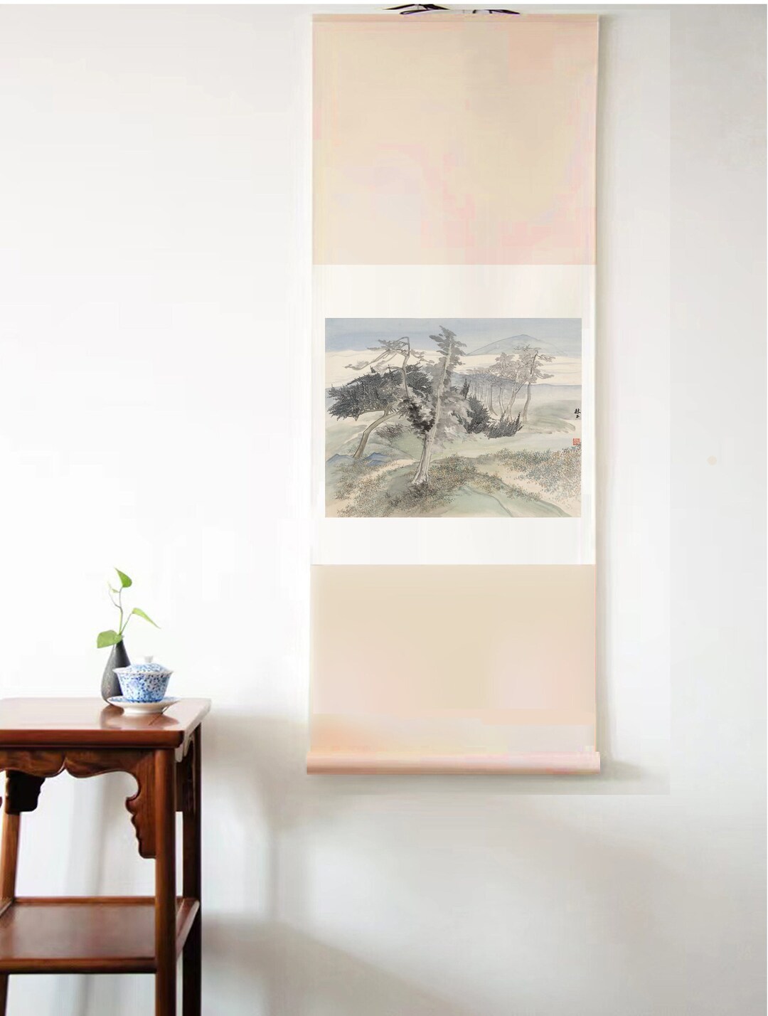 Original Landscape Zen Scroll Art Chinese Fengshui Wall Decor Silk ...