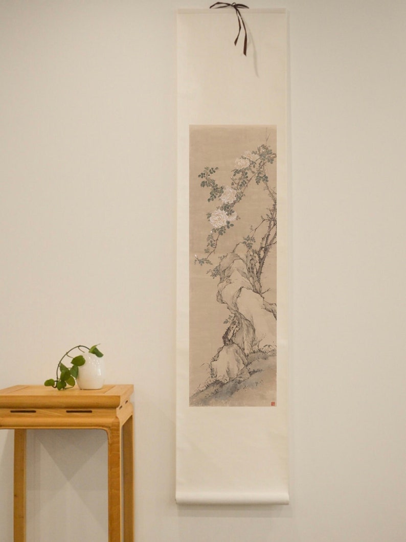 Scroll Painting Wall Art for Living Room Painting Roses Art - Etsy