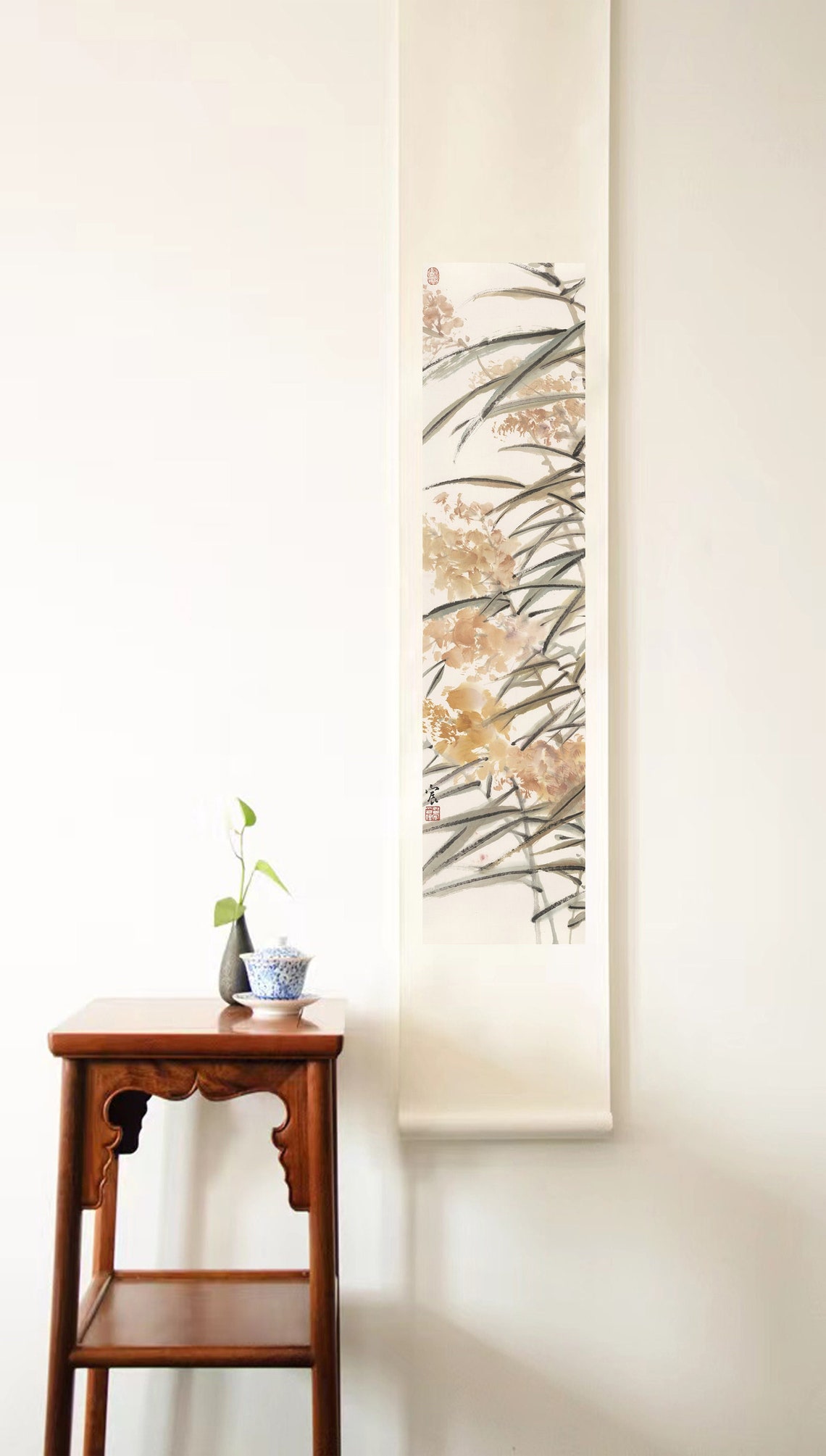 Scroll Wall Art for Entryway Reeds Scroll Painting Watercolor - Etsy
