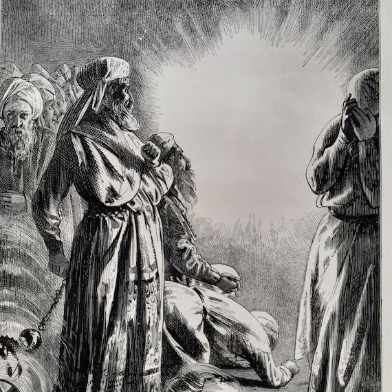 Moisés y Aarón intercediendo por Coré grabado vintage de la - Etsy España