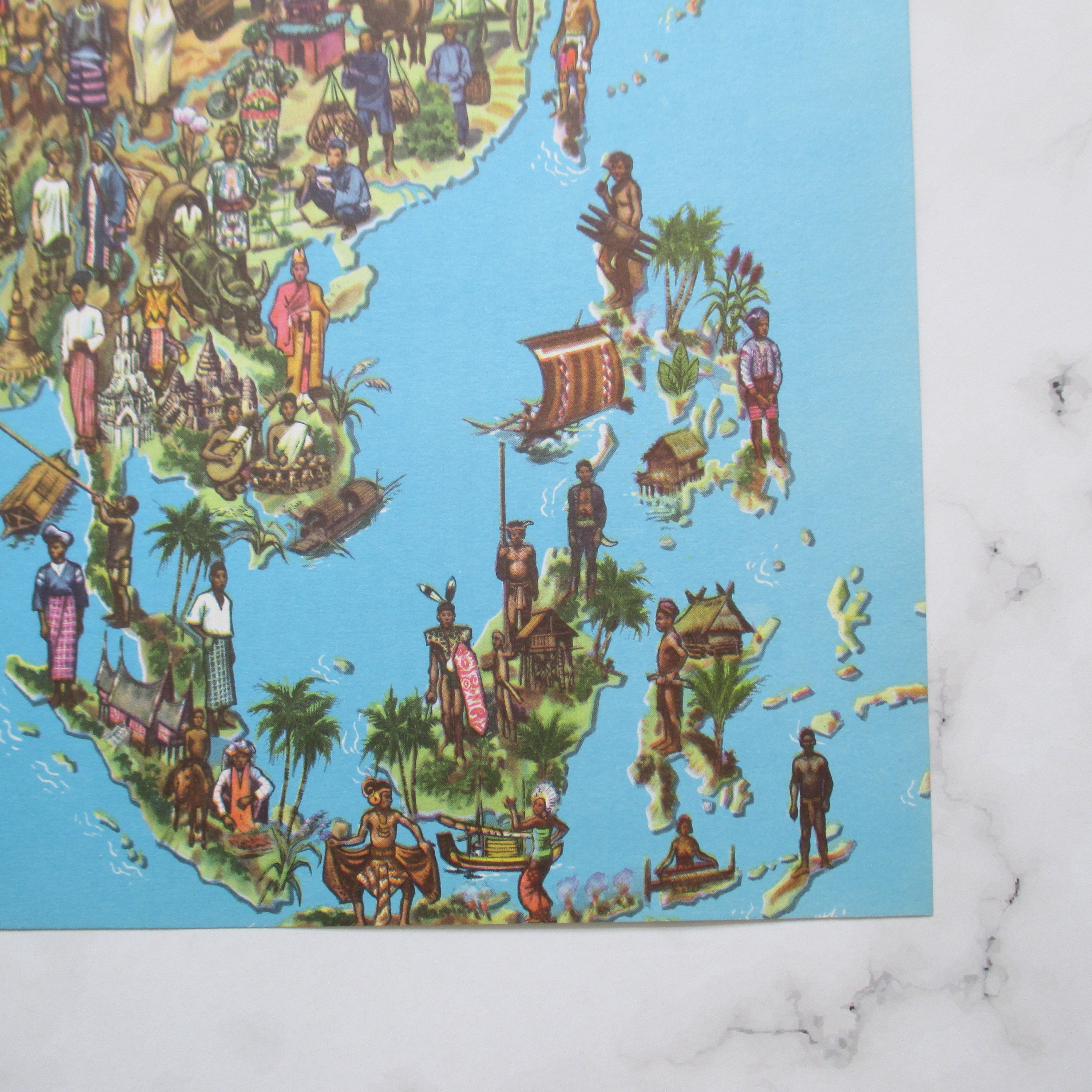 Pictorial Map: South East Asia Peoples, Domestic Animals And Useful ...