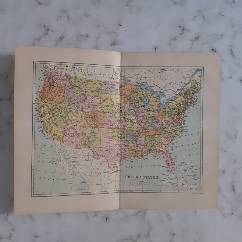 Vintage Map of USA, Ca 1900s, Victorian Map From Vintage Encyclopedia ...