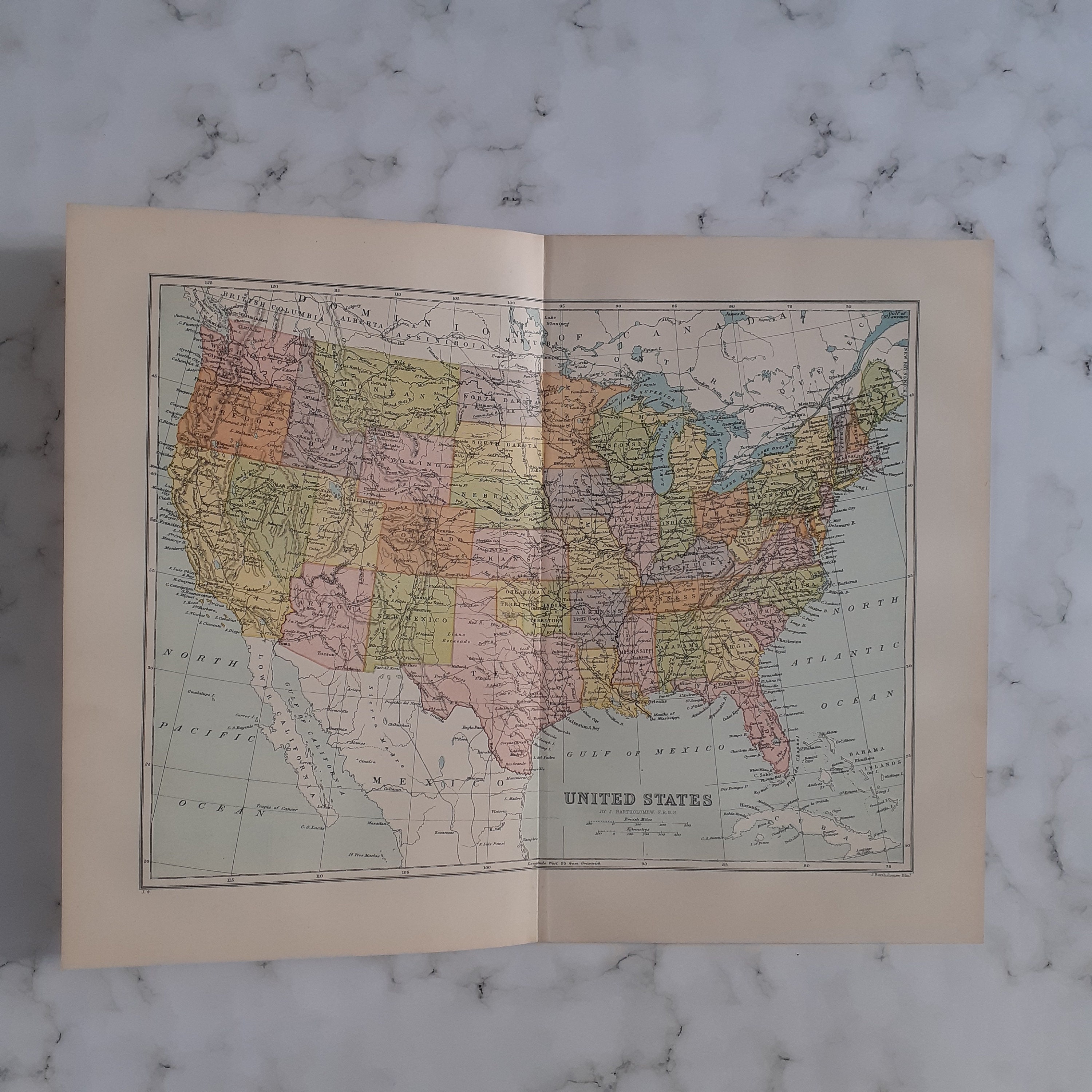 Vintage Map of USA, Ca 1900s, Victorian Map From Vintage Encyclopedia ...