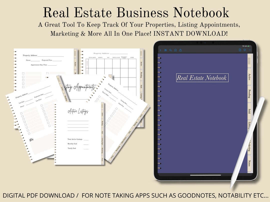 Real Estate Business Notebook, Real Estate Tracker, Hyperlinked ...
