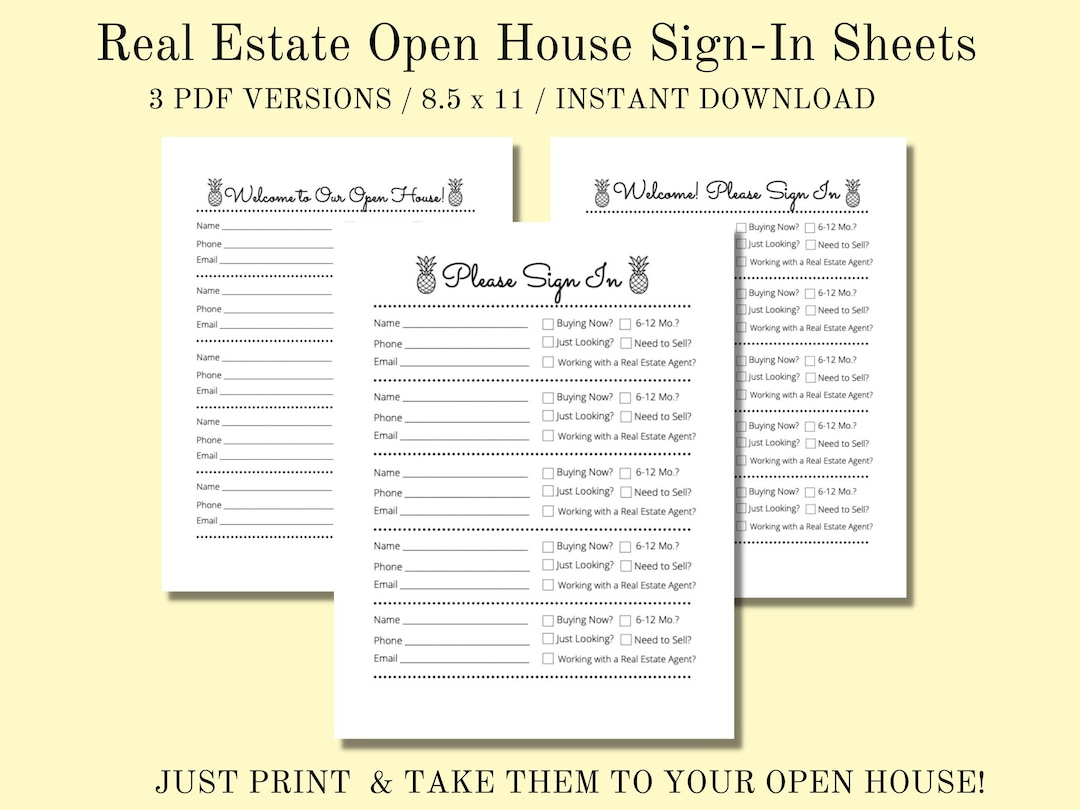 Real Estate Open House Sign-in Sheets, Digital Download, PDF Files ...