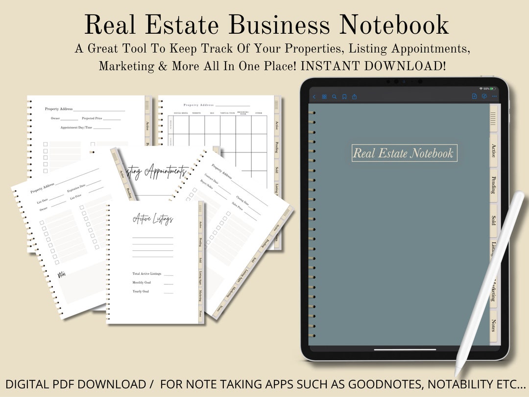Real Estate Business Notebook, Real Estate Tracker, Hyperlinked ...
