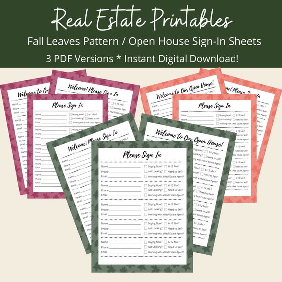 Real Estate Printables / Real Estate Open House Sign in Sheet | Etsy