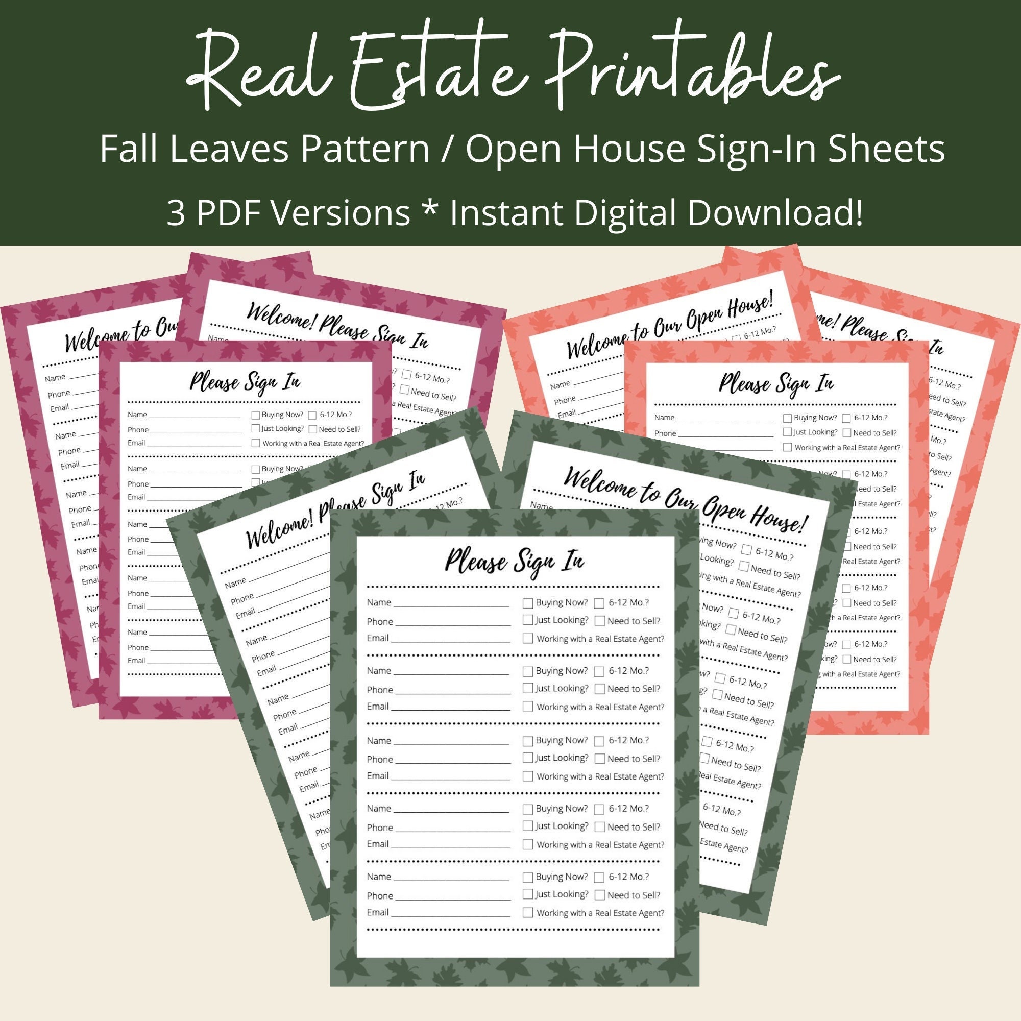 Real Estate Printables, Real Estate Open House Sign-in Sheet, Fall ...