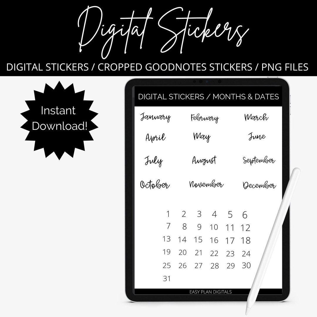 Digital Stickers / Months and Dates / Instant Download / Cropped ...