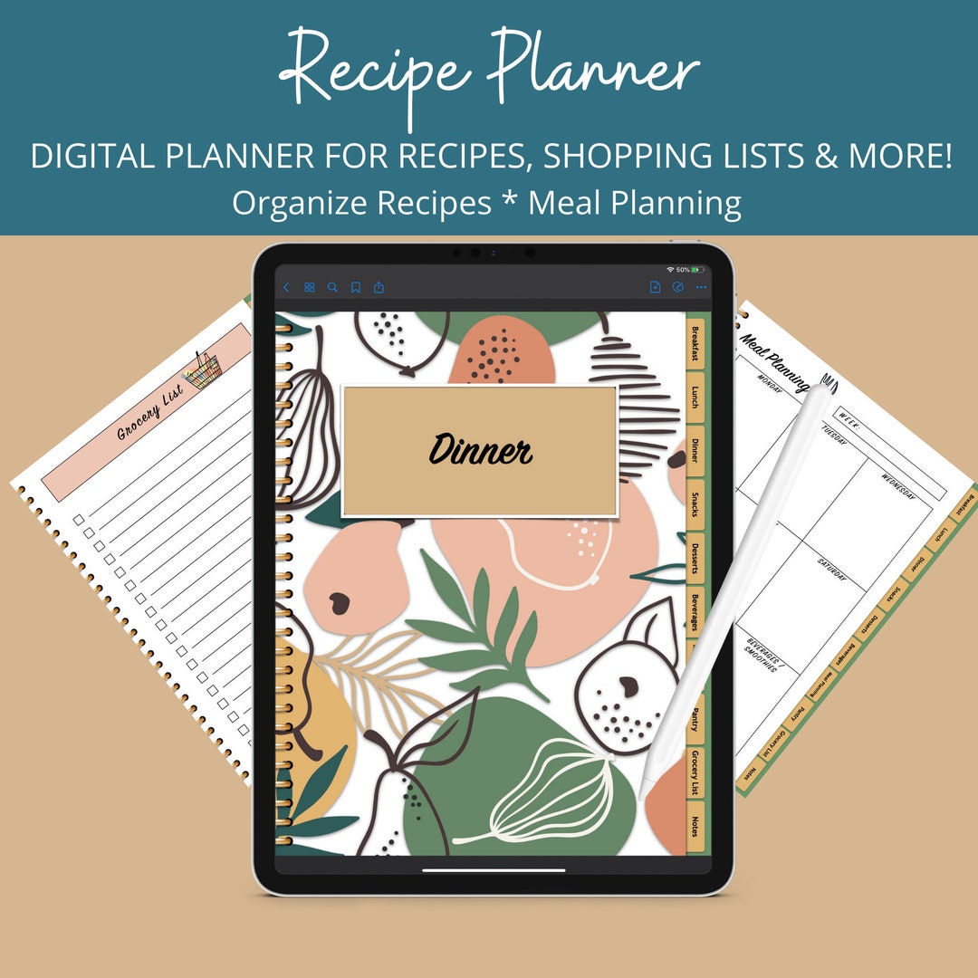 Digital Recipe Planner, Digital Meal Planner, Hyperlinked Digital ...
