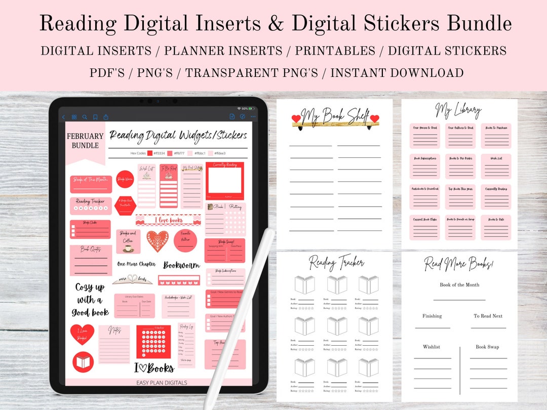 Reading Digital Inserts, Digital Stickers, Reading Stickers, Planner ...