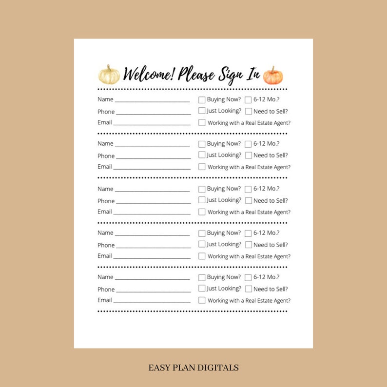Real Estate Open House Sign-in Sheets, Instant Download, PDF Files ...