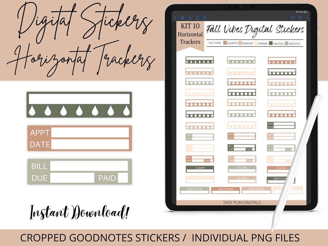 Digital Stickers / Horizontal Tracker Stickers / Instant Download ...