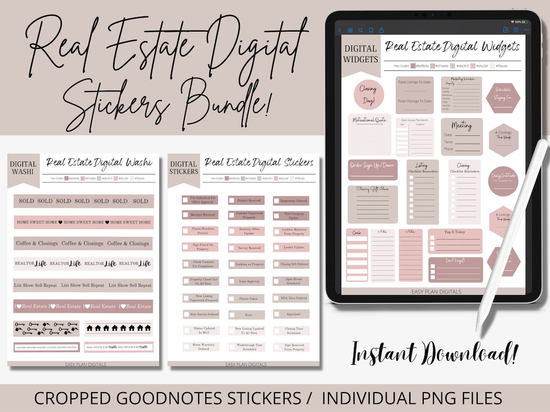 Real Estate Digital Stickers, Digital Stickers, Washi, Stickers ...