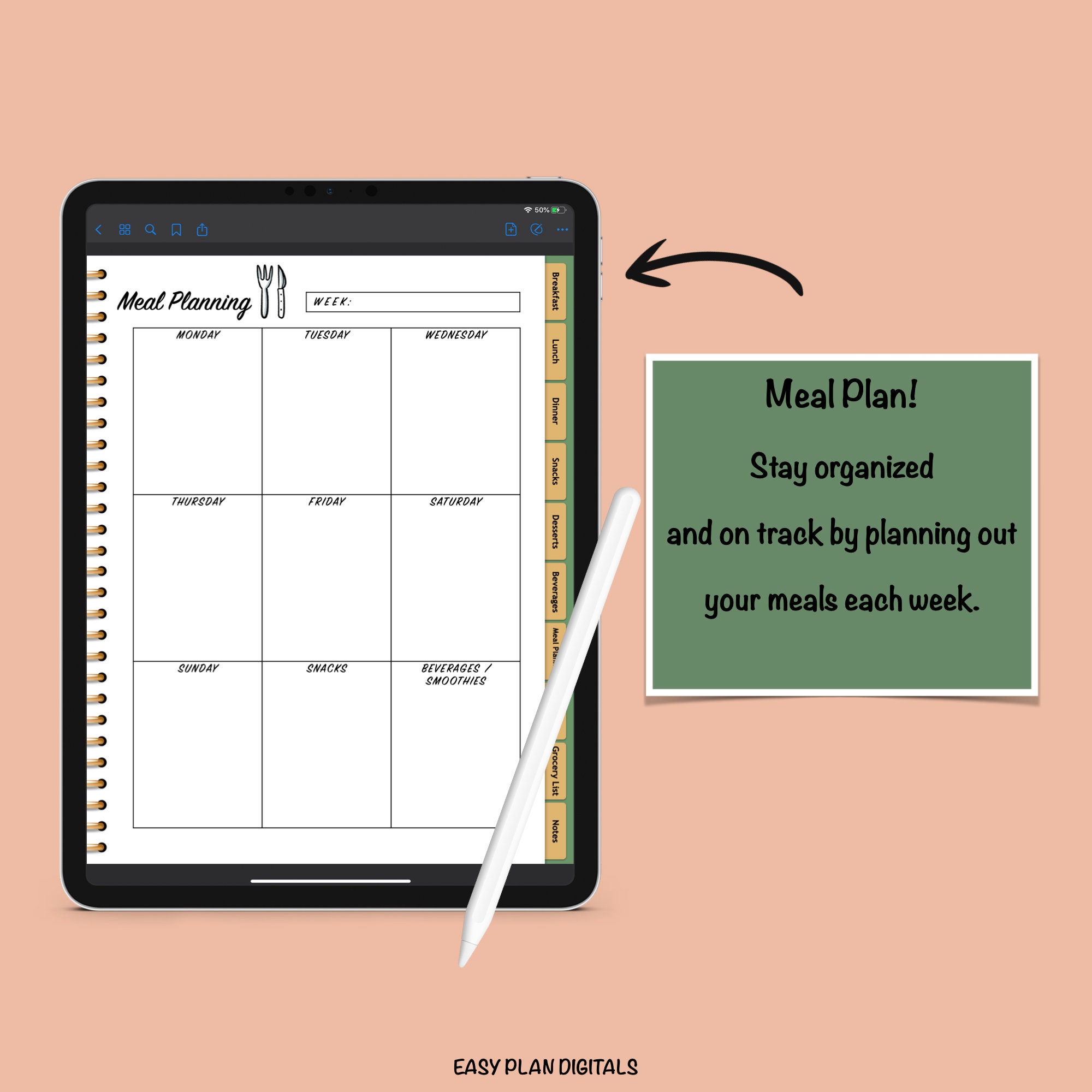 Digital Recipe Planner, Digital Meal Planner, Hyperlinked Digital ...