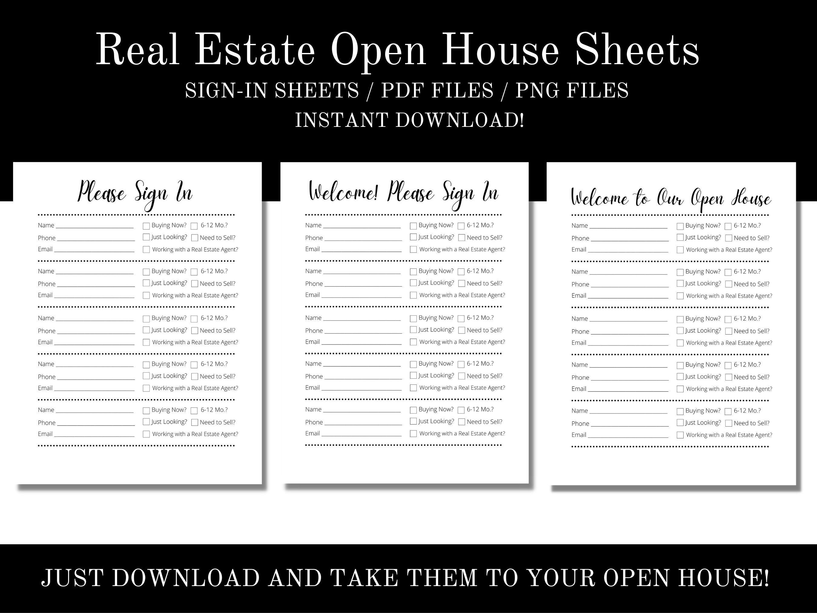 Real Estate Open House Sign-in Sheets / Instant Download / PDF - Etsy