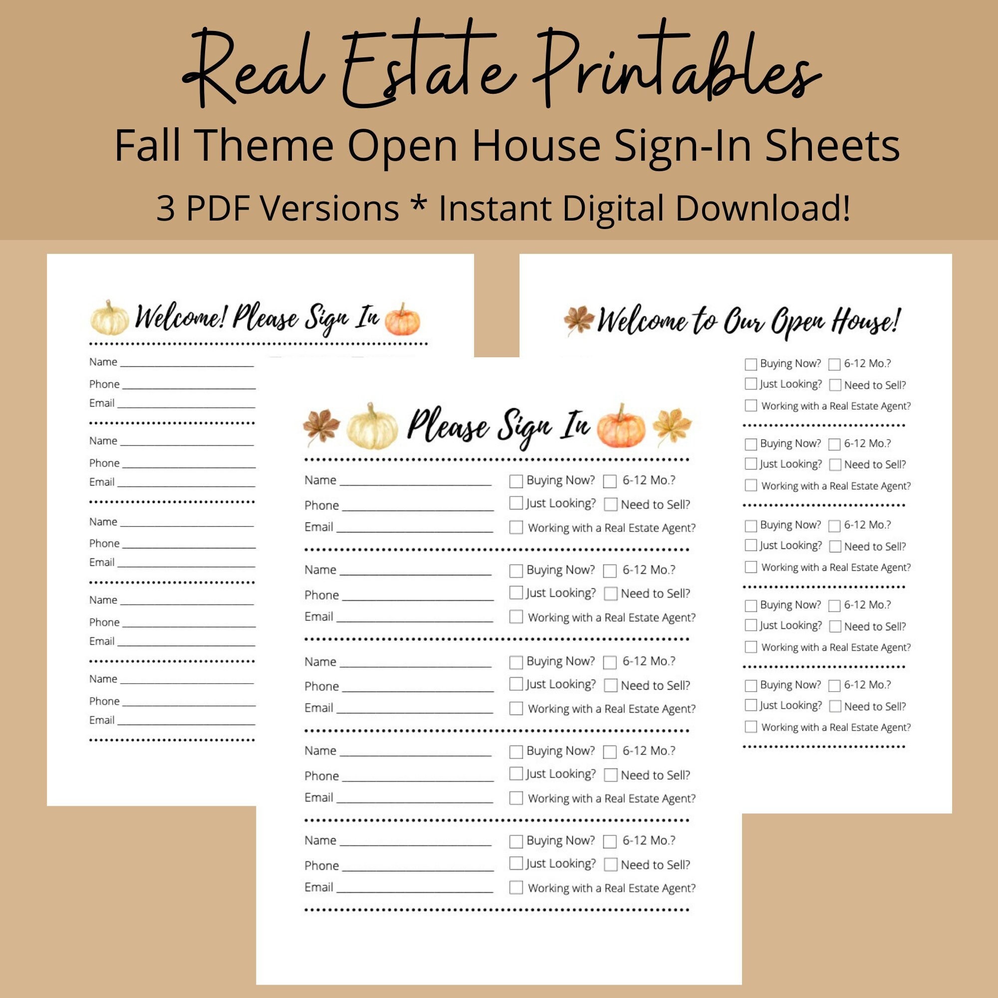 Real Estate Open House Sign-in Sheets, Instant Download, PDF Files ...
