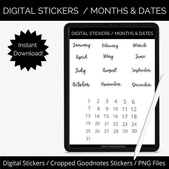 Digital Stickers / Months and Dates / Instant Download / - Etsy