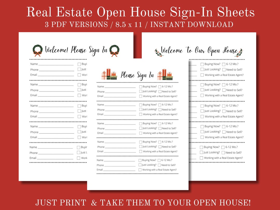 Real Estate Open House Sign-in Sheets, Instant Download, PDF Files ...