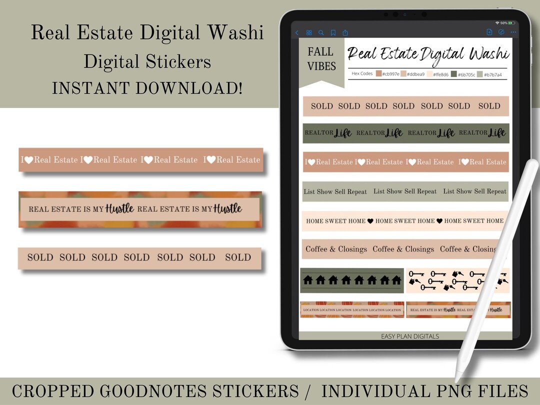 Real Estate Digital Washi, Digital Stickers, Real Estate Stickers ...