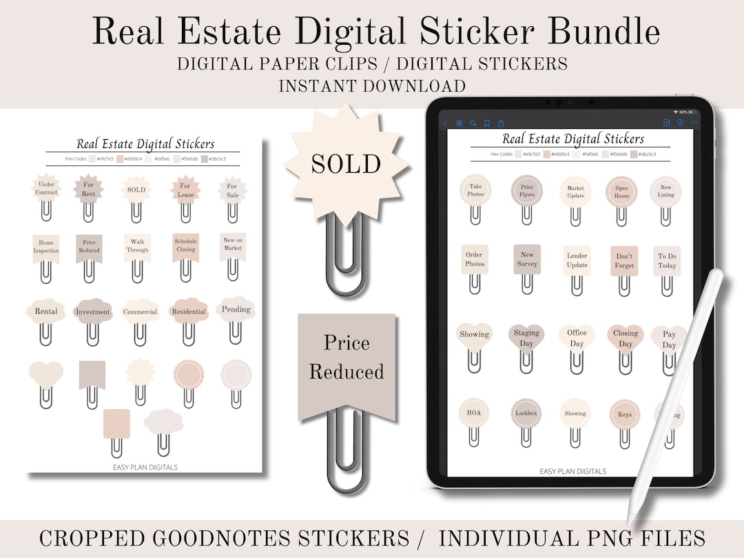 Real Estate Digital Stickers, Sticker Bundle, Digital Paper Clips ...