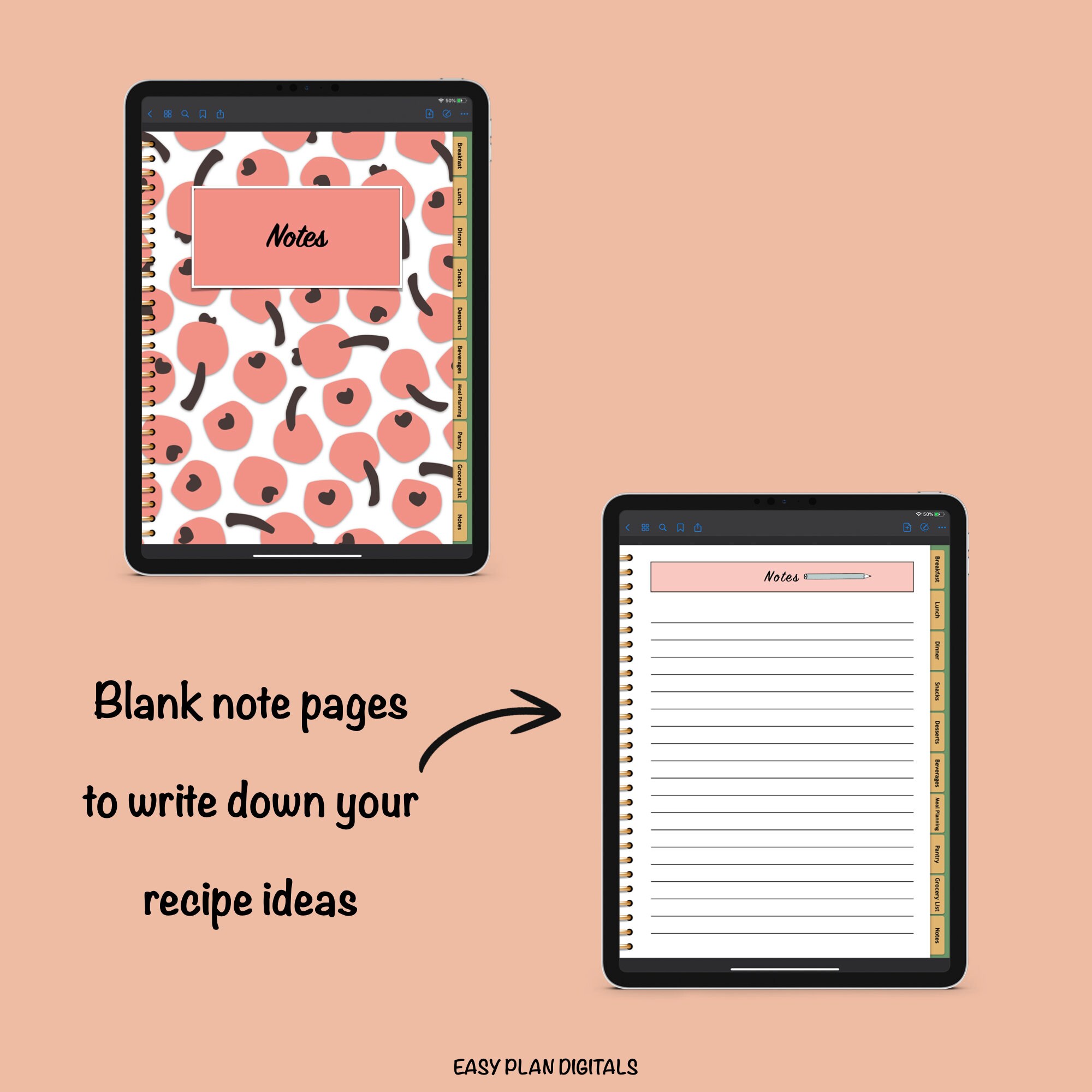Digital Recipe Planner, Digital Meal Planner, Hyperlinked Digital ...