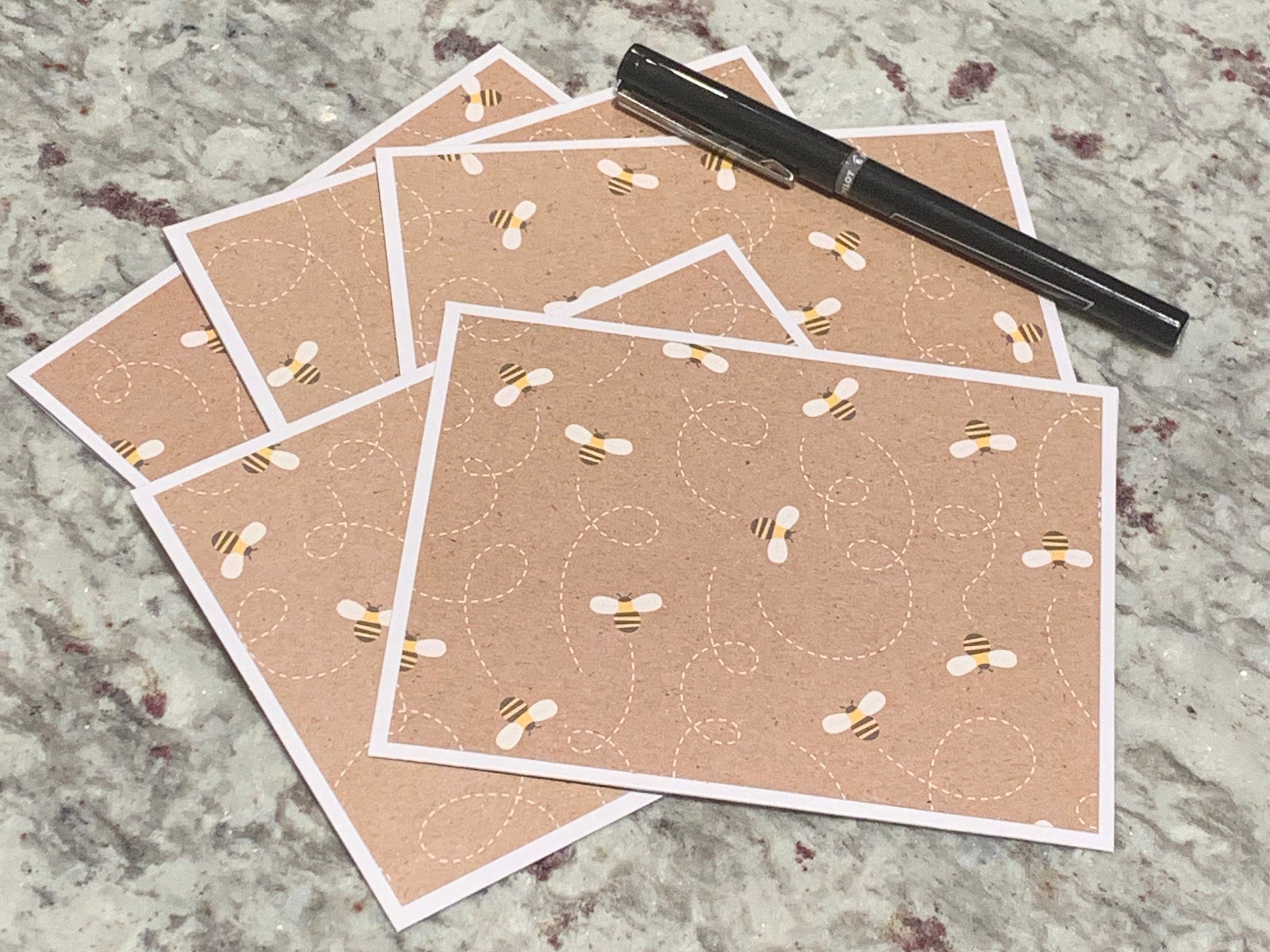 Cute bumblebee note card set of five yellow bees on kraft | Etsy