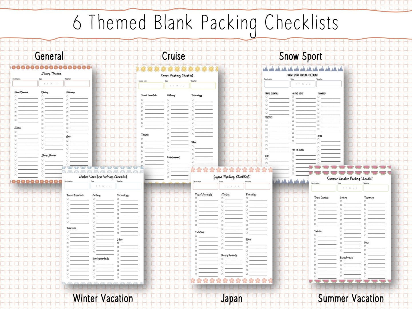 Printable Themed Blank Packing Checklists Bundle - Etsy