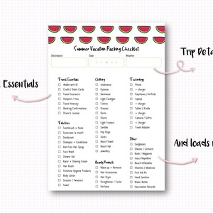 Summer Vacation Packing Checklist Watermelon - Etsy