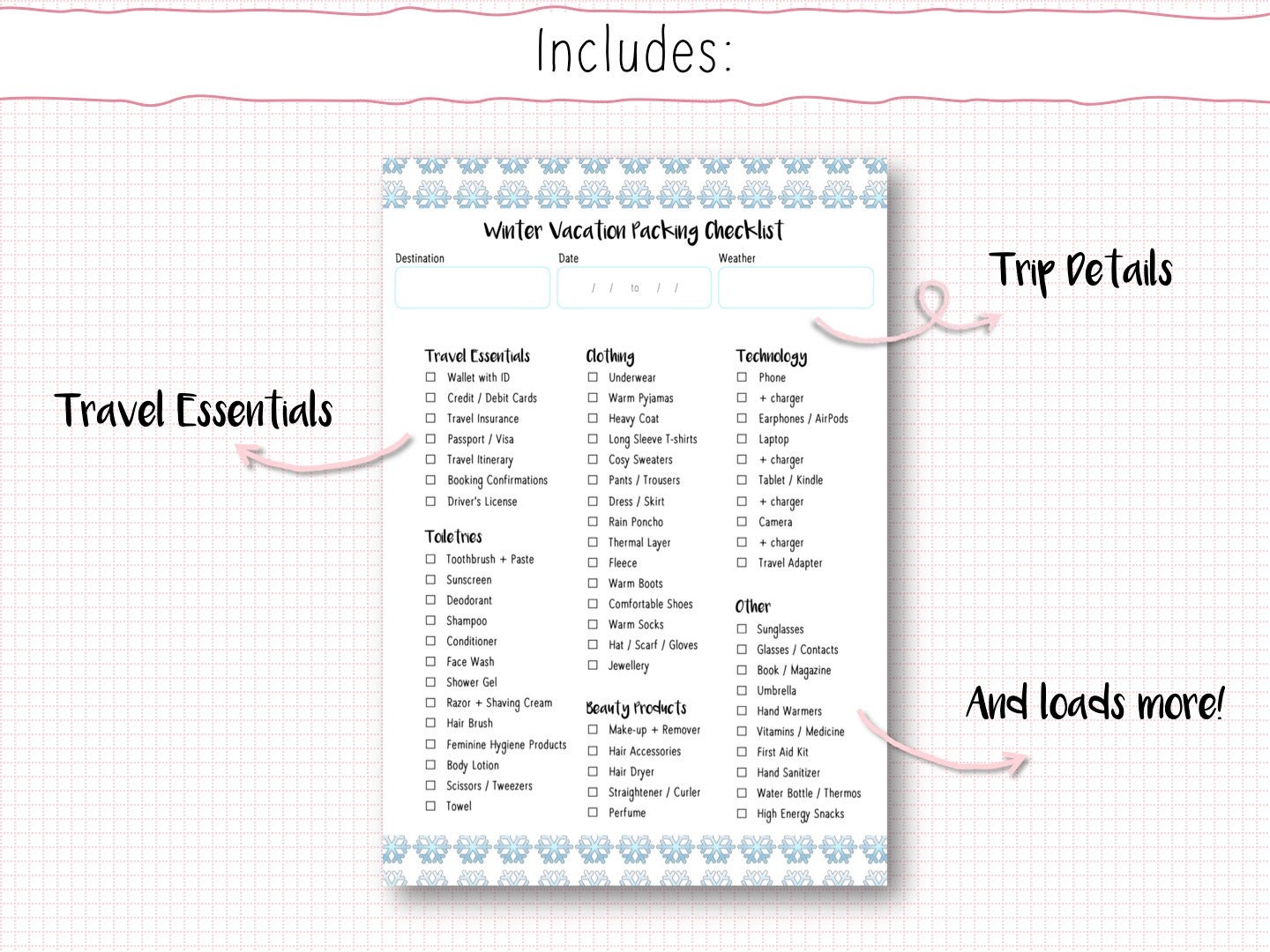 Printable Themed Packing Checklists Bundle - Design 1 - Etsy