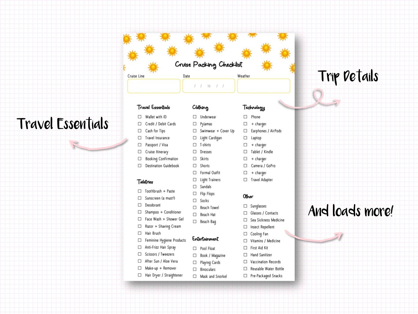 Cruise Vacation Packing Checklist - Sun - Etsy