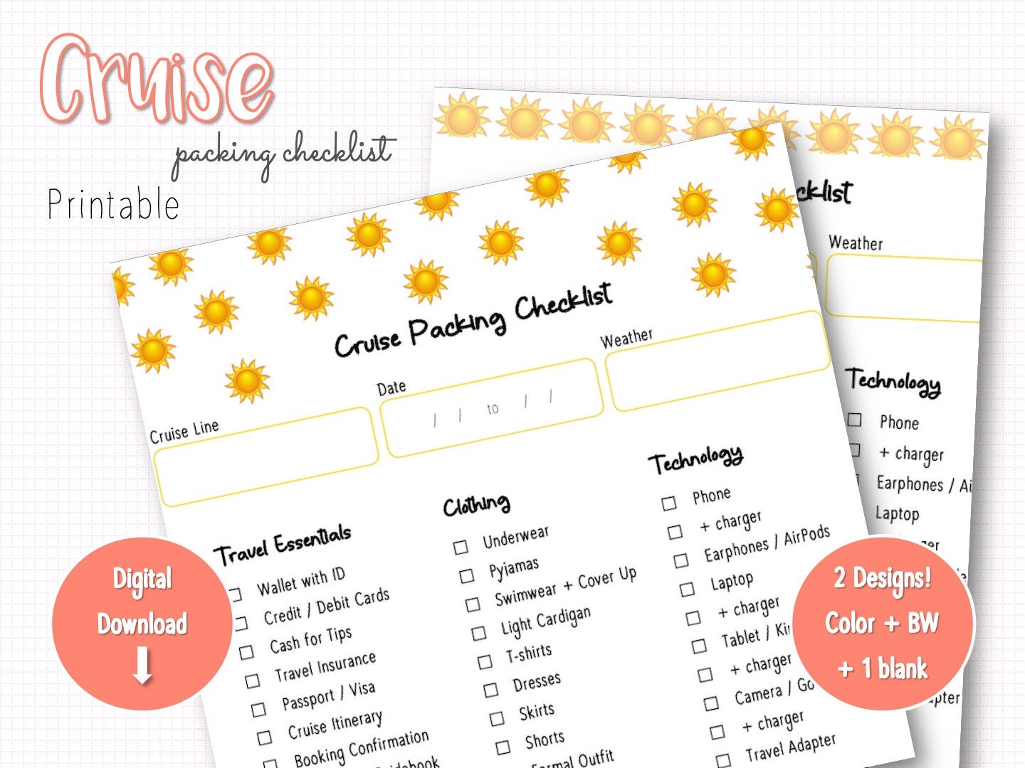 Cruise Vacation Packing Checklist - Sun - Etsy