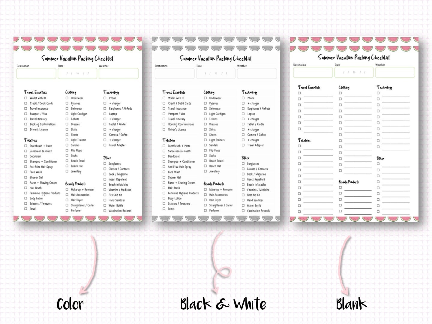 Summer Vacation Packing Checklist Watermelon - Etsy
