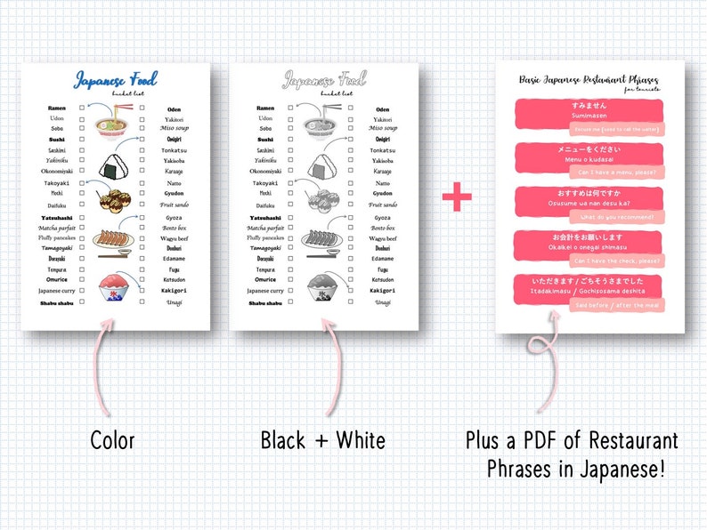 Japanese Food Bucket List Printable + Restaurant Phrases PDF - Etsy