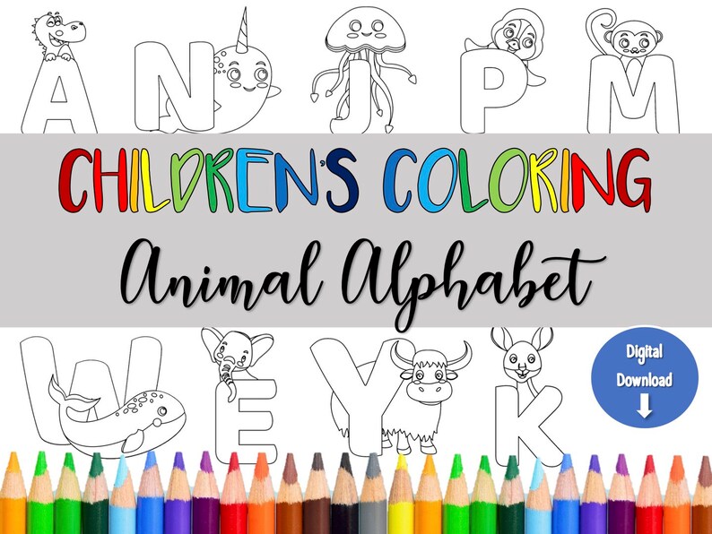 Animal Alphabet Children's Coloring Sheets for - Etsy