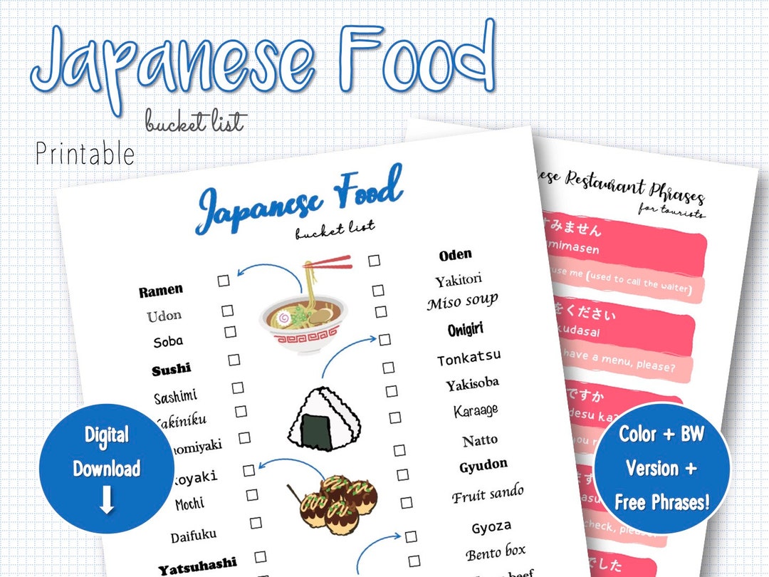 Japanese Food Bucket List Printable + Restaurant Phrases PDF - Etsy