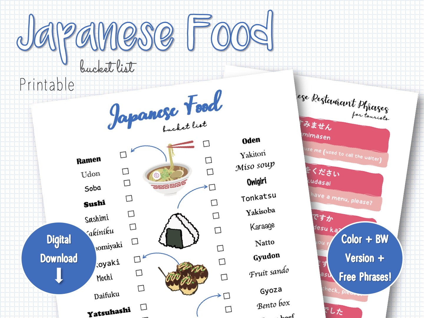 Japanese Food Bucket List Printable + Restaurant Phrases PDF - Etsy