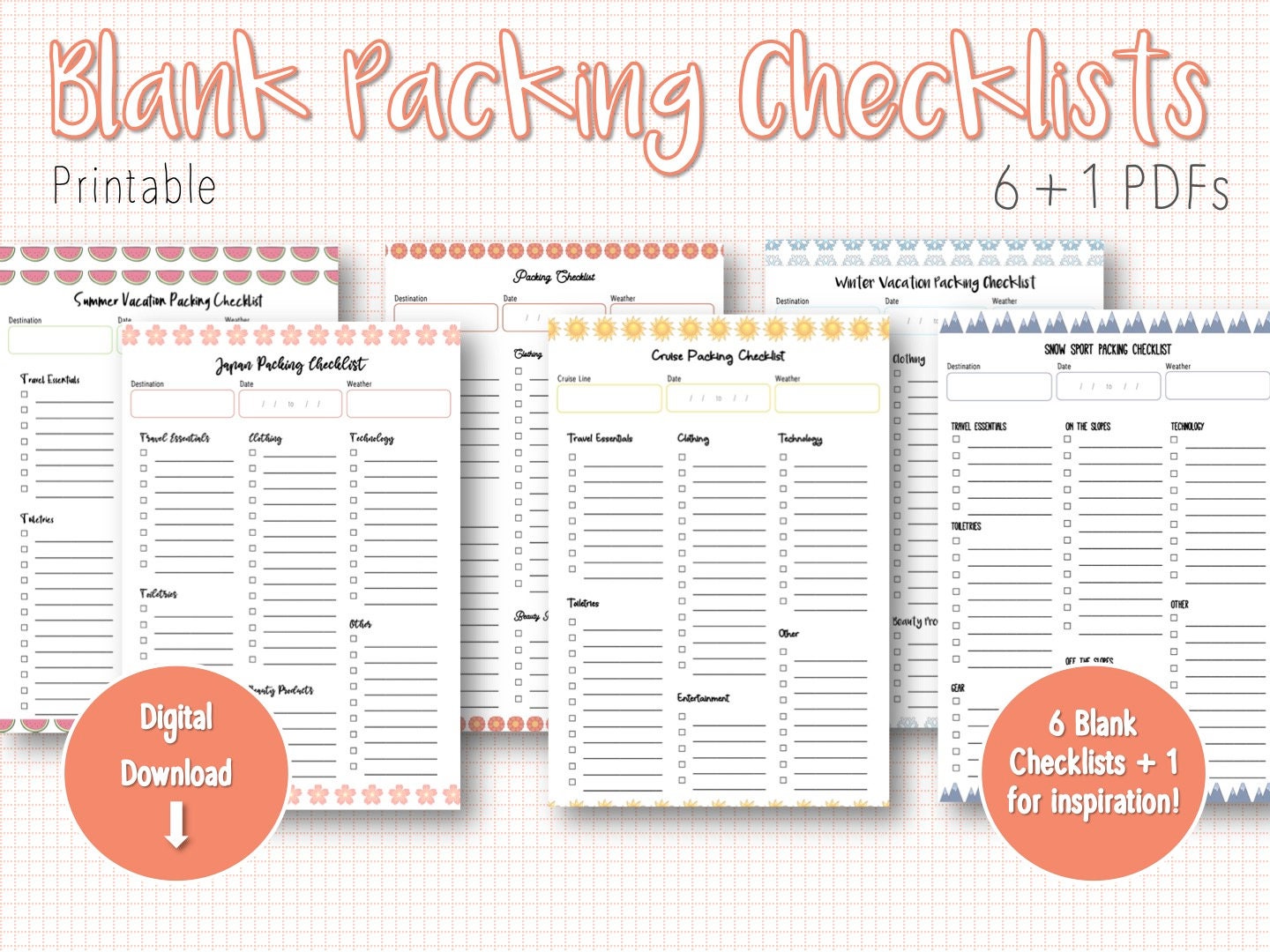 Printable Themed Blank Packing Checklists Bundle - Etsy