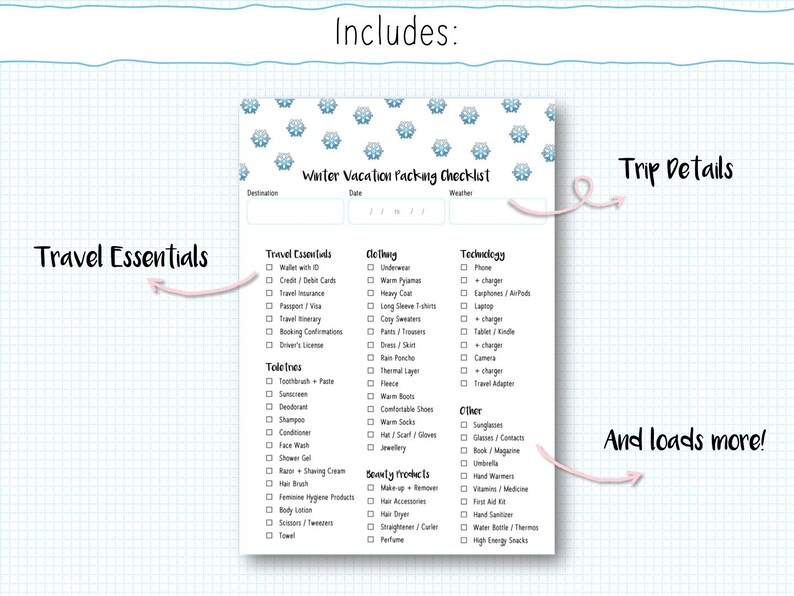 Printable Themed Packing Checklists Bundle Design 2 - Etsy