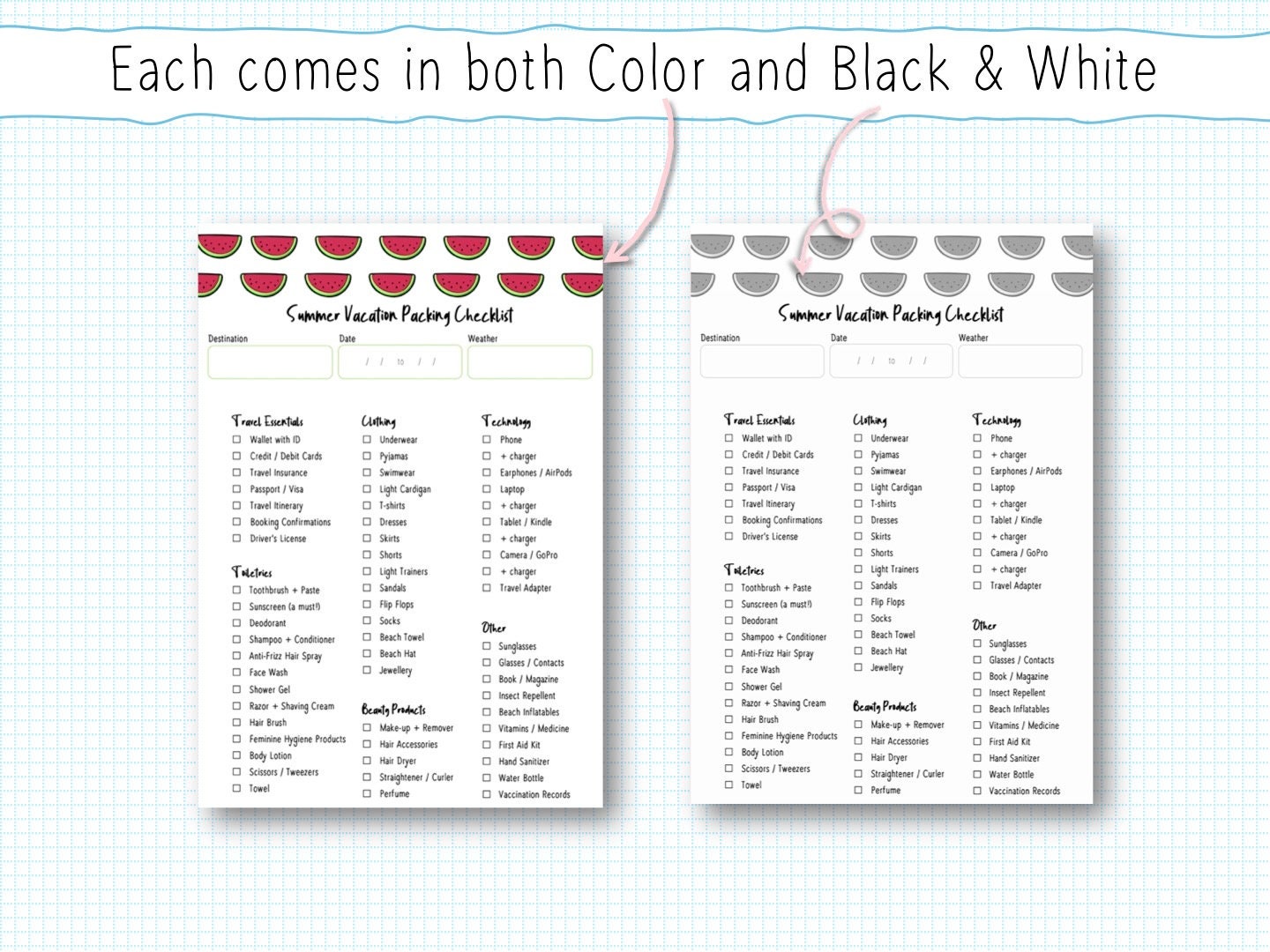 Printable Themed Packing Checklists Bundle Design 2 - Etsy