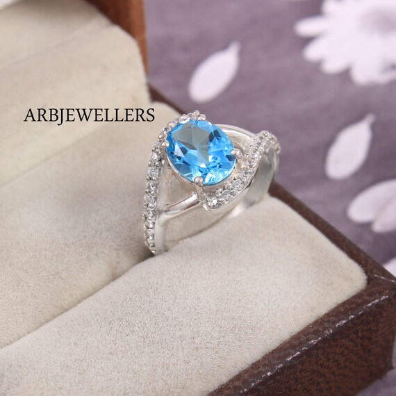 Swiss Blue Topaz Ring Engagement Ring Purpose Ring Promise - Etsy